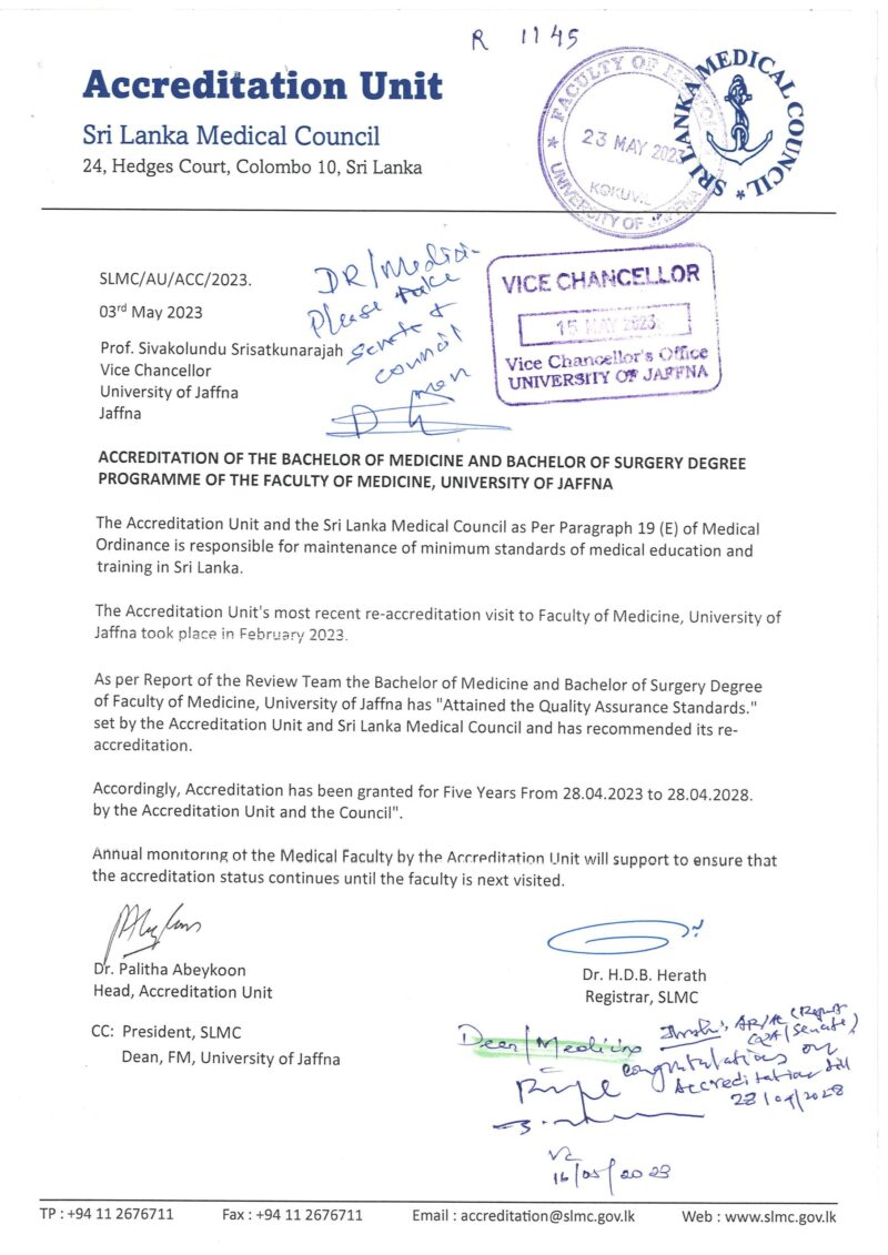 Accreditation of the MBBS Degree Programme of the Faculty of Medicine ...